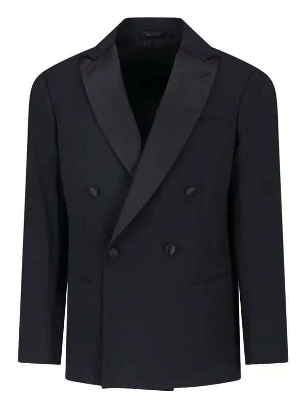 Giorgio Armani Double-breasted Wool Blazer - Black