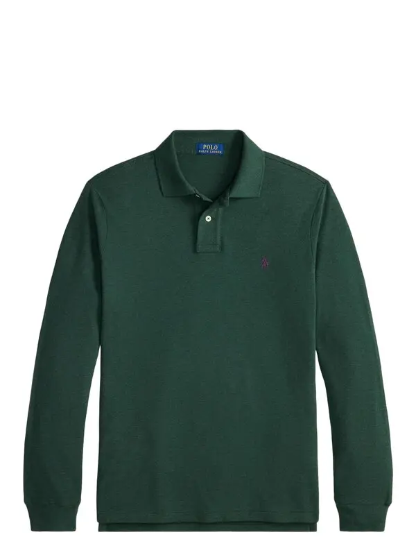 Polo Ralph Lauren Ribbed Polo Collar Slim-fit Long-sleeve Shirt With Two-button Placket - Verde