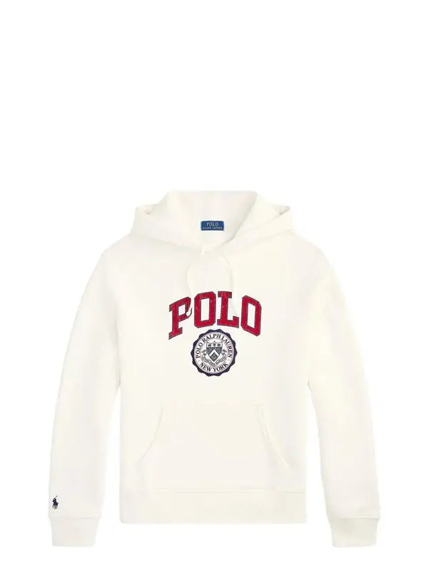 Polo Ralph Lauren Drawstring Hood Pullover Hoodie With Flocked Logo And Embroidered Pony - Bianco