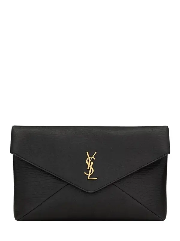 Saint Laurent Envelope Cassandre Large Lambskin Clutch Pouch - Black