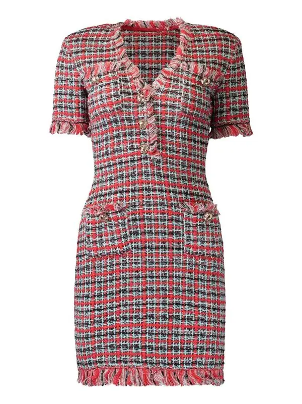 SELF-PORTRAIT Button-front V-neck Shirt Dress - Rosso