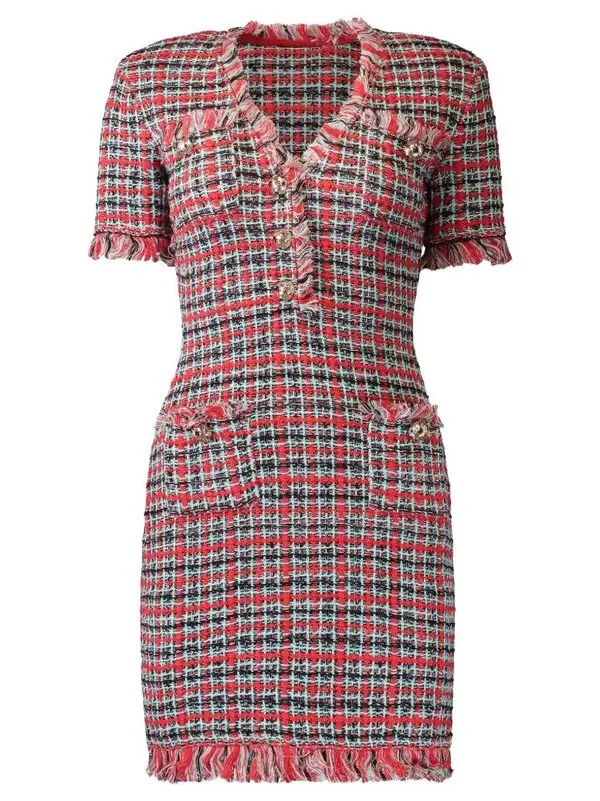 SELF-PORTRAIT Button-front V-neck Shirt Dress - Rosso