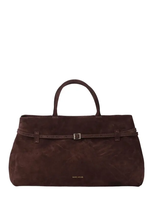 Manu Atelier Suede Tote Bag With Buckle Strap - Deep Brown