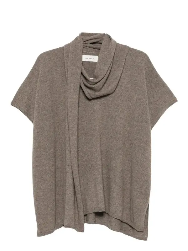 LISA YANG Cashmere Scarf-detail V-neck Short-sleeve Sweater - Marrone