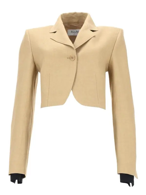 Max Mara Cropped Diagonal Linen Jacket - Beige