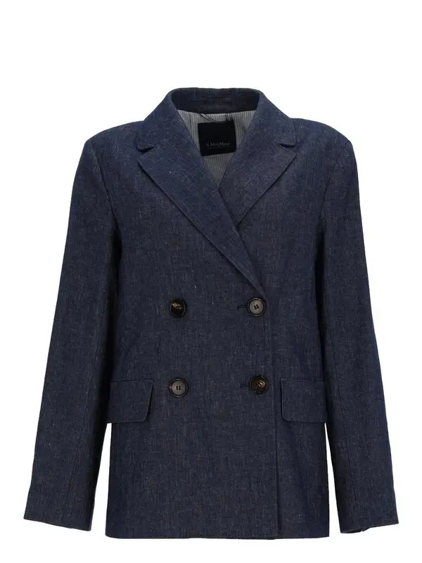 Max Mara Cotton-linen Double-breasted Blazer - Blue