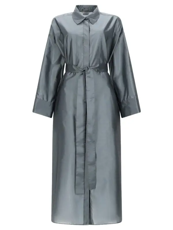 Max Mara Silk-blend Button-front Gown Dress Anna - Blue
