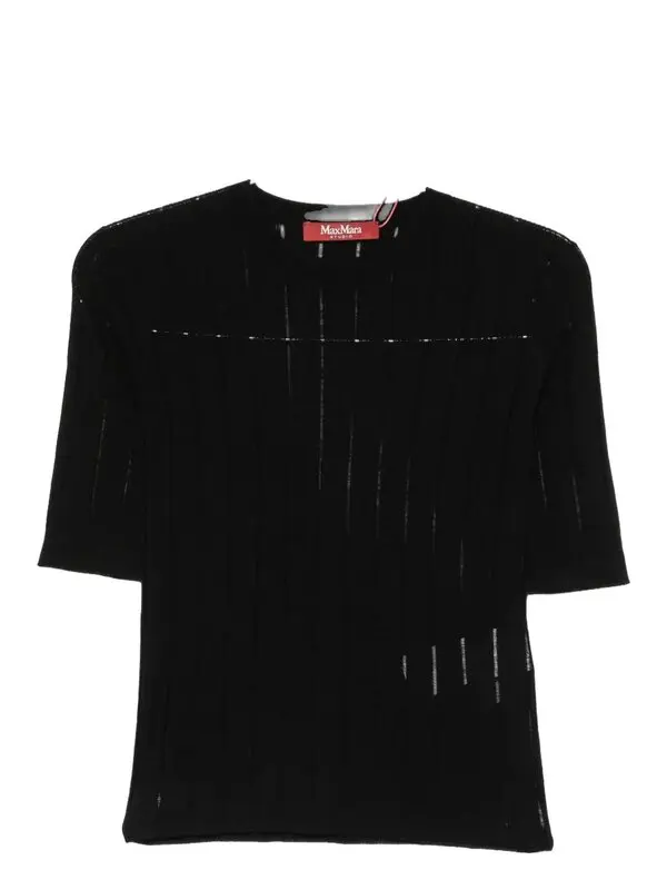 Max Mara Wool & Silk Crewneck Sweater With Ribbed Edges - Nero