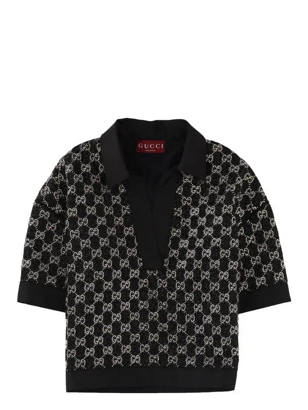 Gucci Gg Crystal-embellished Metallic Top - Black