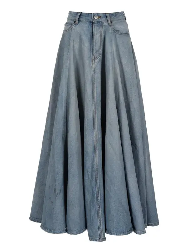 Balenciaga Long Godet Skirt In Cotton - Blue