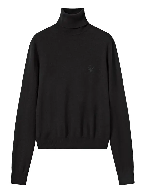 Gucci Wool Turtleneck Sweater With Embroidered Detail - Black