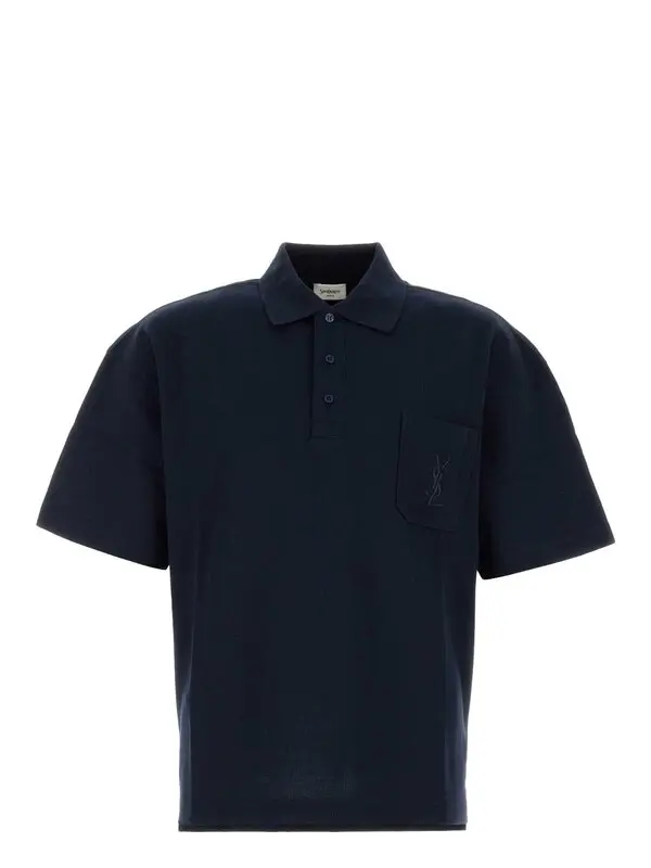 Saint Laurent Navy Piqué Polo Shirt - Blue