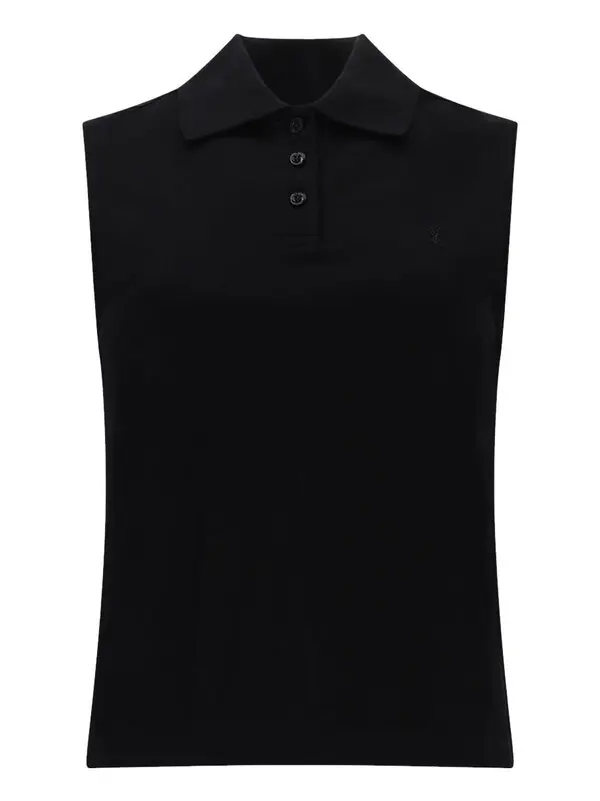 Saint Laurent Cotton Sleeveless Polo Top - Black