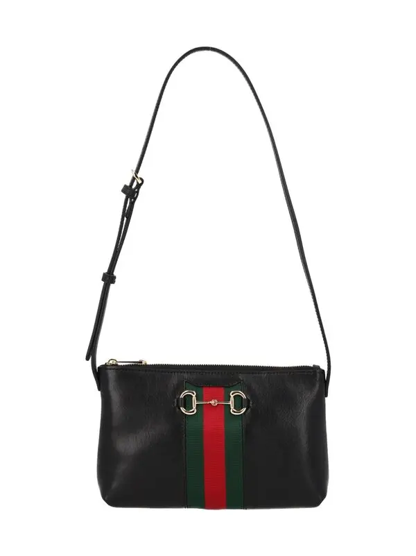 Gucci Horsebit Web Mini Leather Handbag - Black