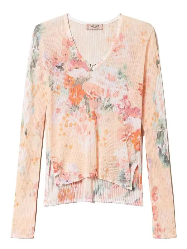 TWINSET Long-sleeve Ribbed Blouse - Nude