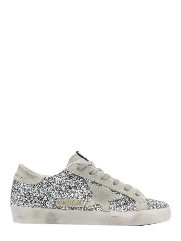 GOLDEN GOOSE Super-star Sneakers In Silver Glitter And Ice Suede - Gray