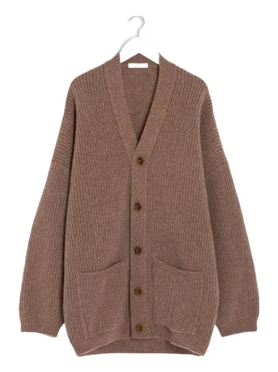 LEMAIRE V-neck Button-up Cardigan - Hazelnut Mix