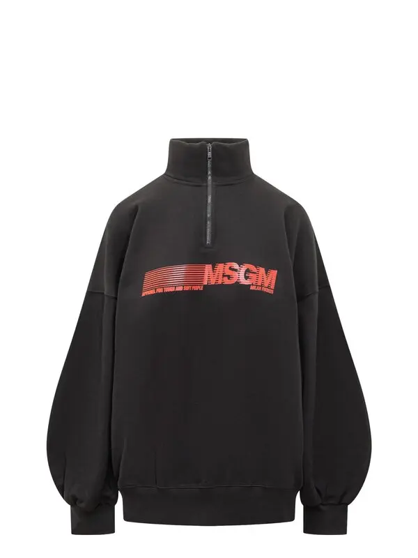 MSGM Zip Detailed Sweatshirt - Black