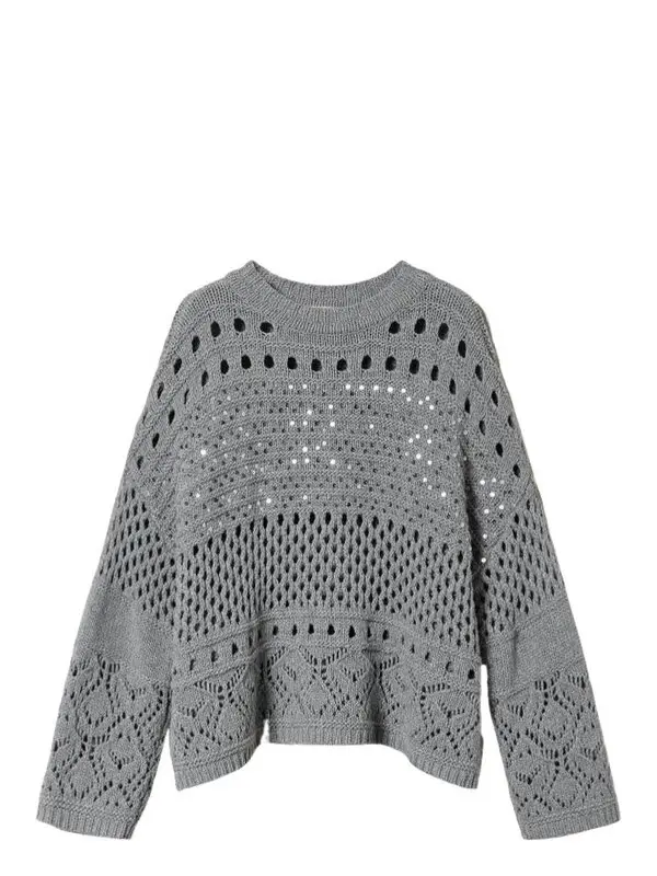 TWINSET Sequin Embellished Open-knit Jumper - Grey