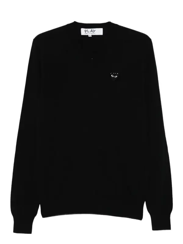 Play Comme Des Garcon V-neck Knitted Jumper - Black