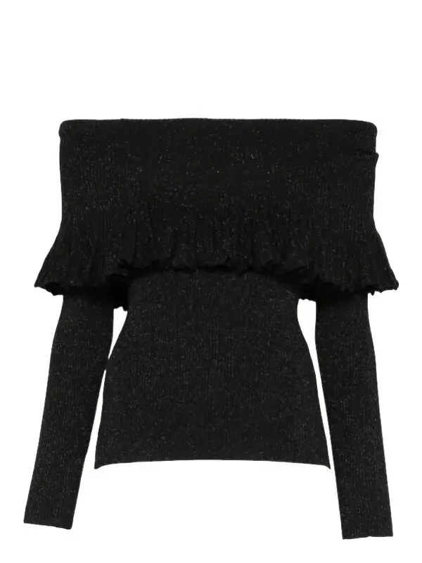 TWINSET Ruffled Off-shoulder Sweater - Black
