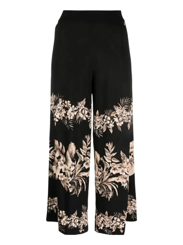 TWINSET Floral-motif Cropped Knitted Trousers - Black