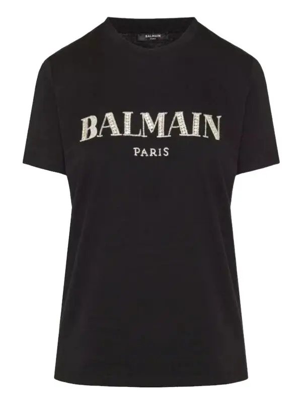 Balmain Logo Embellished Crewneck T-shirt - Black