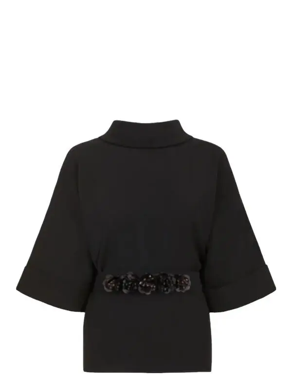 P.a.r.o.s.h Embroidered Mock Neck Blouse - Black