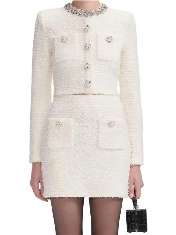 SELF-PORTRAIT Textured Knitted Cardigan - Cream