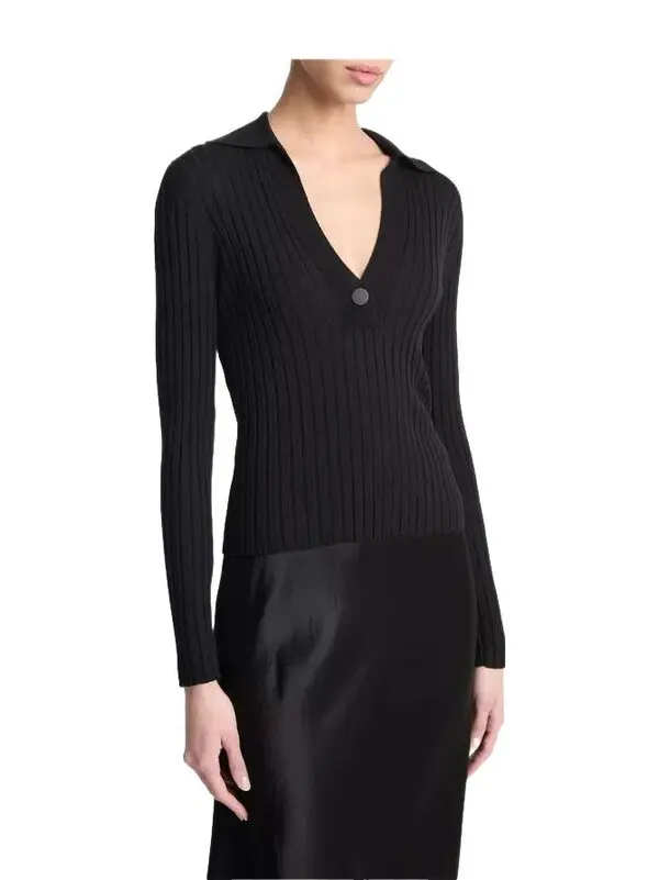 Vince Snap Polo Jumper - Black