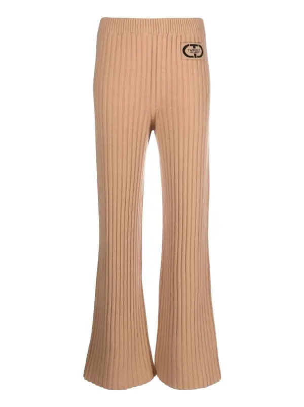 TWINSET Logo-patch Ribbed-knit Trousers - Nude