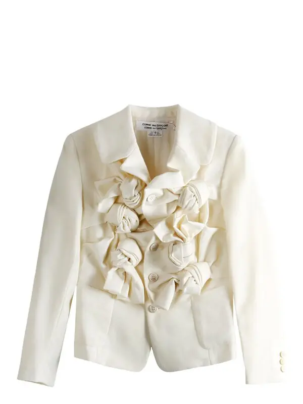 Comme Des Garçons Ruffled Detail Jacket - White