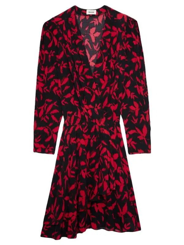 Zadig&Voltaire Rogers Leaf-printed Ruffled Mini Dress - Black