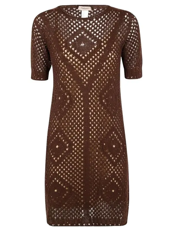 TWINSET Lattice-knit Short-sleeve Dress - Multicolor