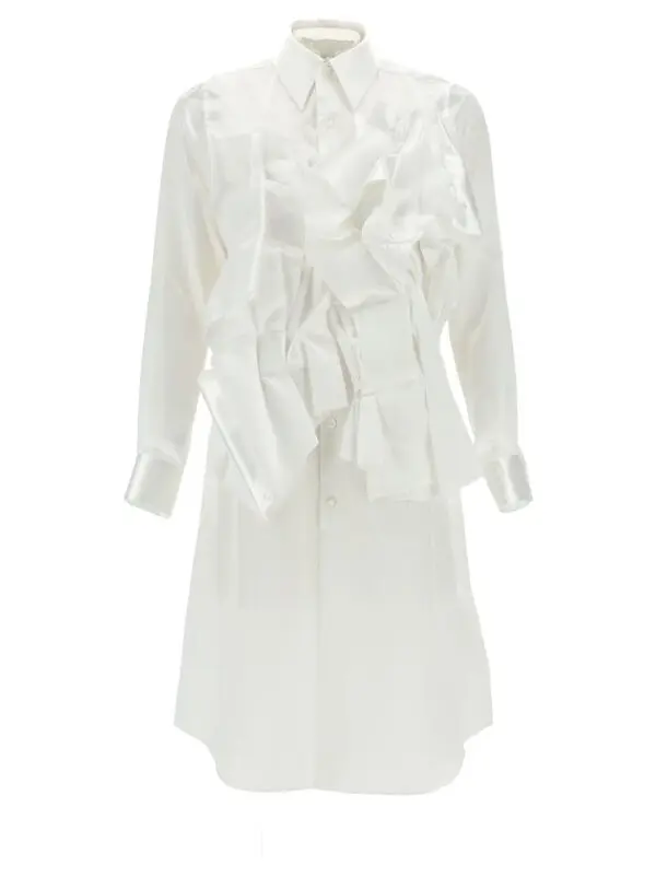 Comme Des Garçons Long-sleeved Ruffled Dress - White