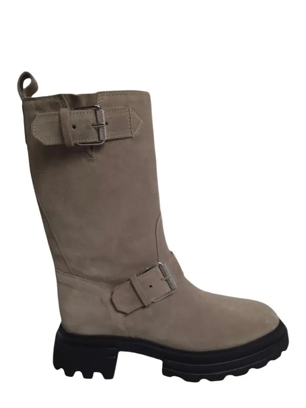 Hogan Buckled Biker Boots - Beige
