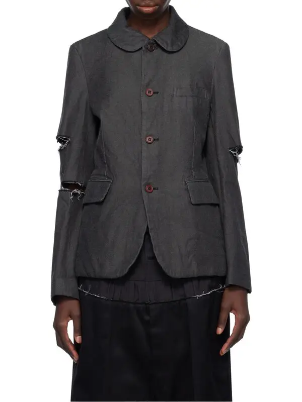 Comme Des Garçons Peter-pan Collar Ripped Overshirt - Black