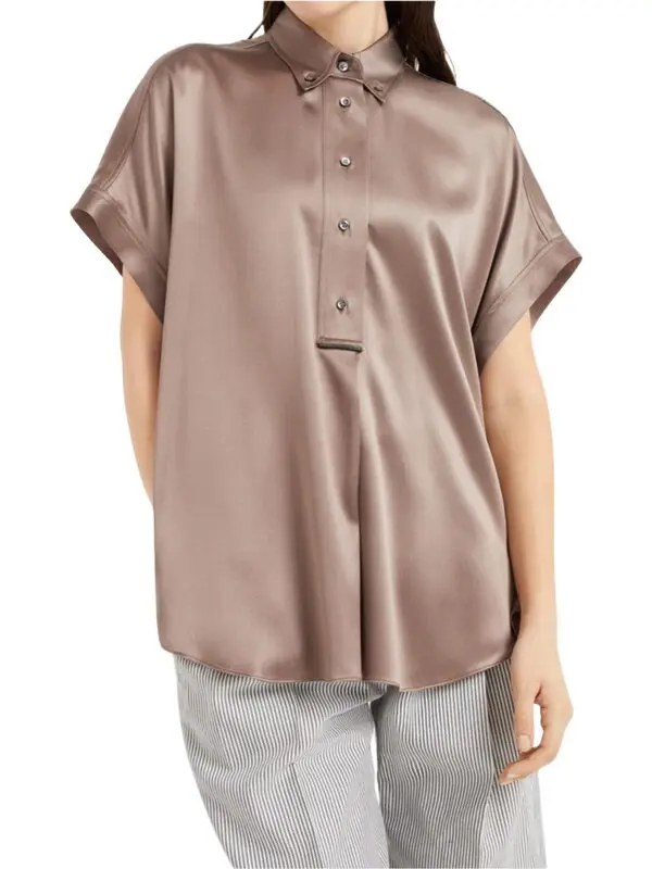 Brunello Cucinelli Short-sleeved Buttoned Blouse - Cocoa