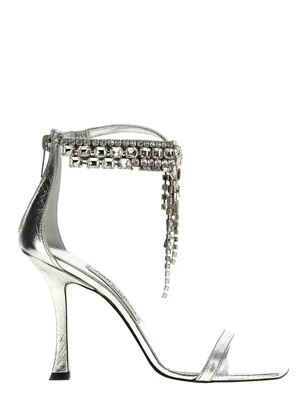 JIMMY CHOO Verity Embellished Strap Heeled Sandals - Silver