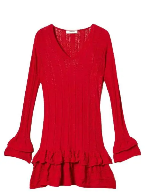 TWINSET Knitted Ruffled Mini Dress - Red