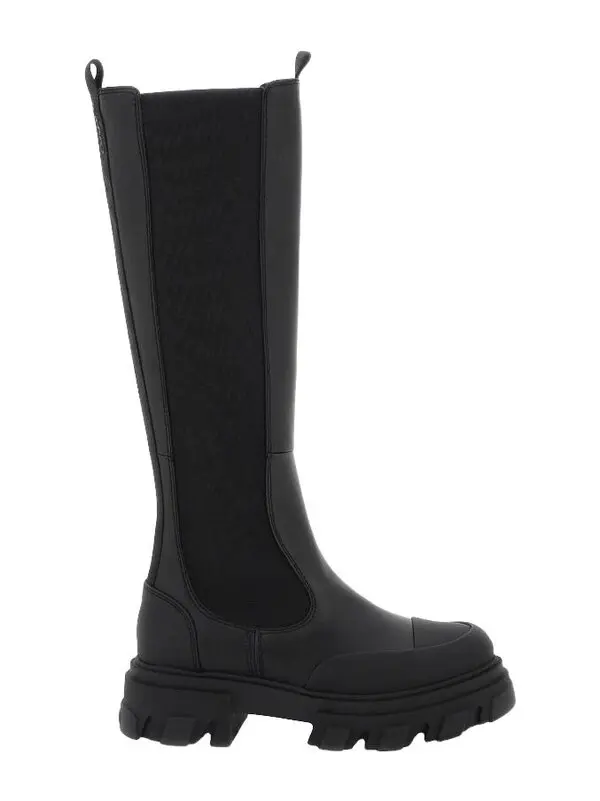 GANNI Stitch Cleated High Chelsea Boots - Black