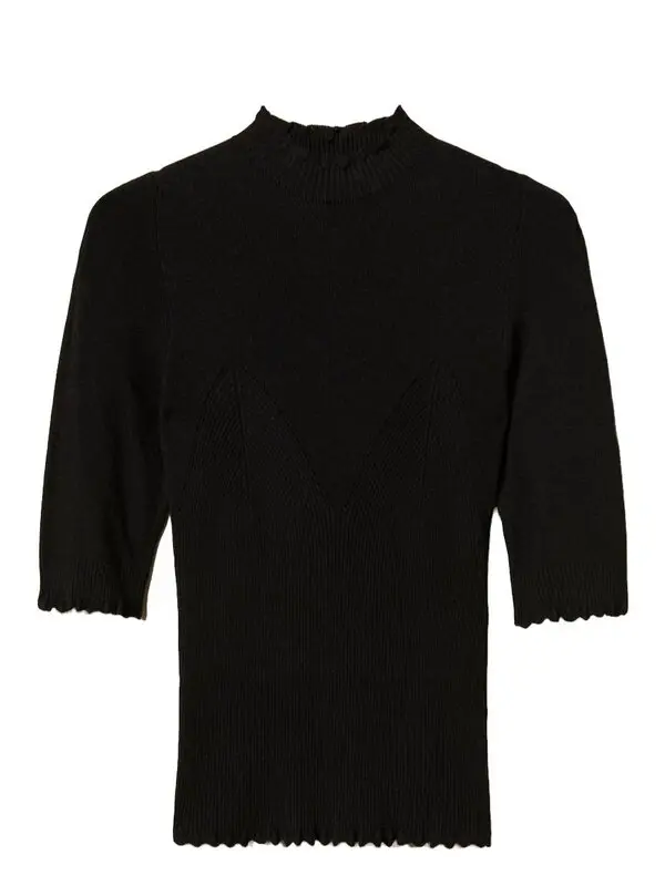TWINSET Knitted T-shirt With Perforated Pattern - Black