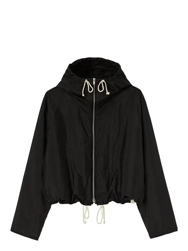 JIL SANDER Zip-up Hooded Drawstring Padded Jacket - Black
