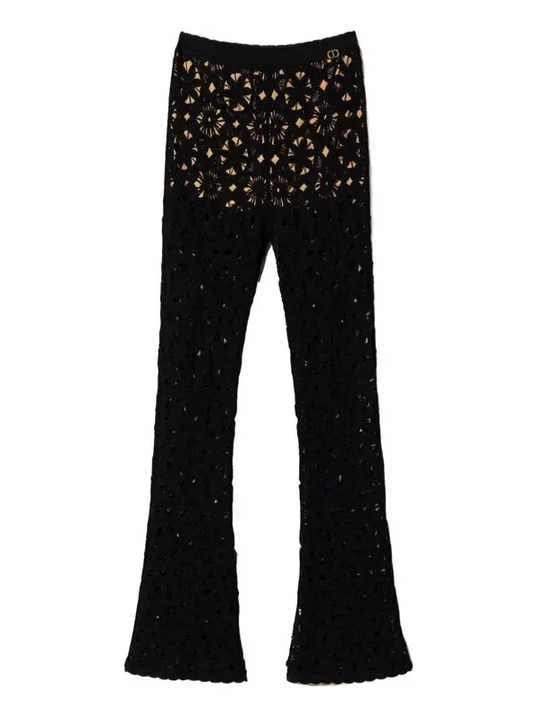 TWINSET Floral-crochet Flared Trousers - Black
