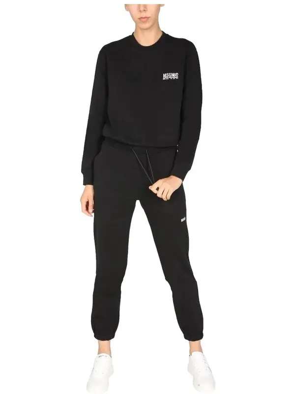 MSGM Logo Printed Drawstring Pants - Black