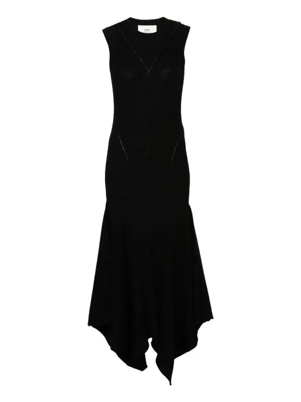 AMI Paris Ribbed-knit Merino Dress - Black