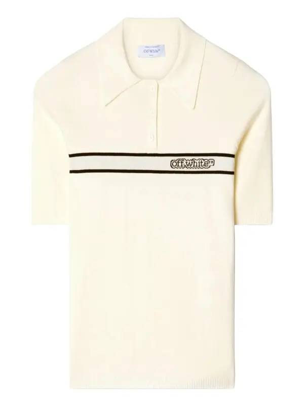 Off-White Striped Knit Polo Shirt - Cream
