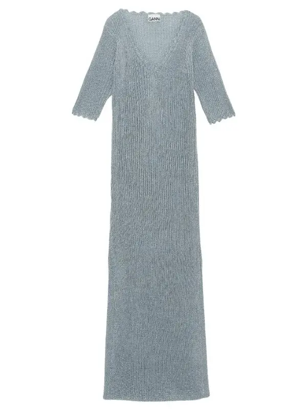 GANNI V-neck Knitted Maxi Dress - Gray