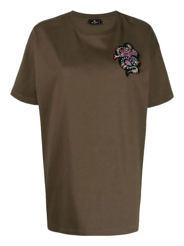 Etro Beaded Motif-patch Oversized T-shirt - Brown