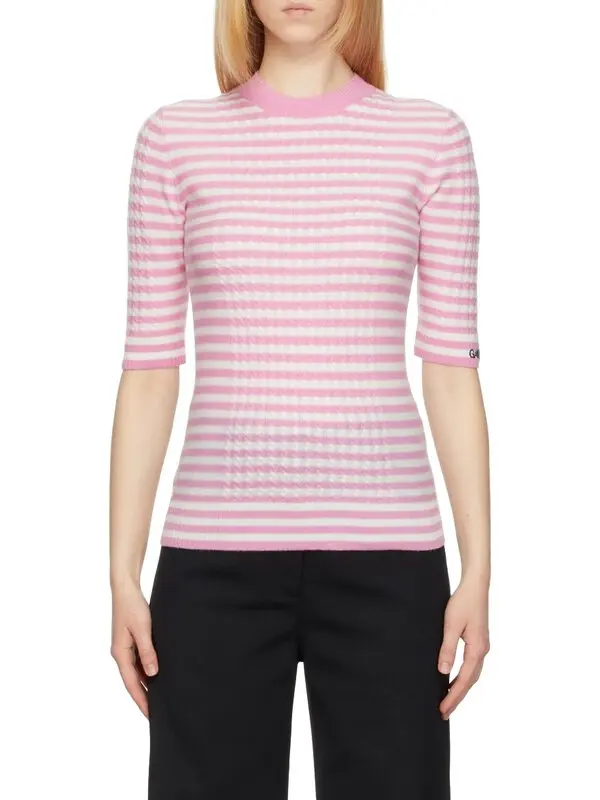 GANNI Striped Cashmere-wool Top - Pink
